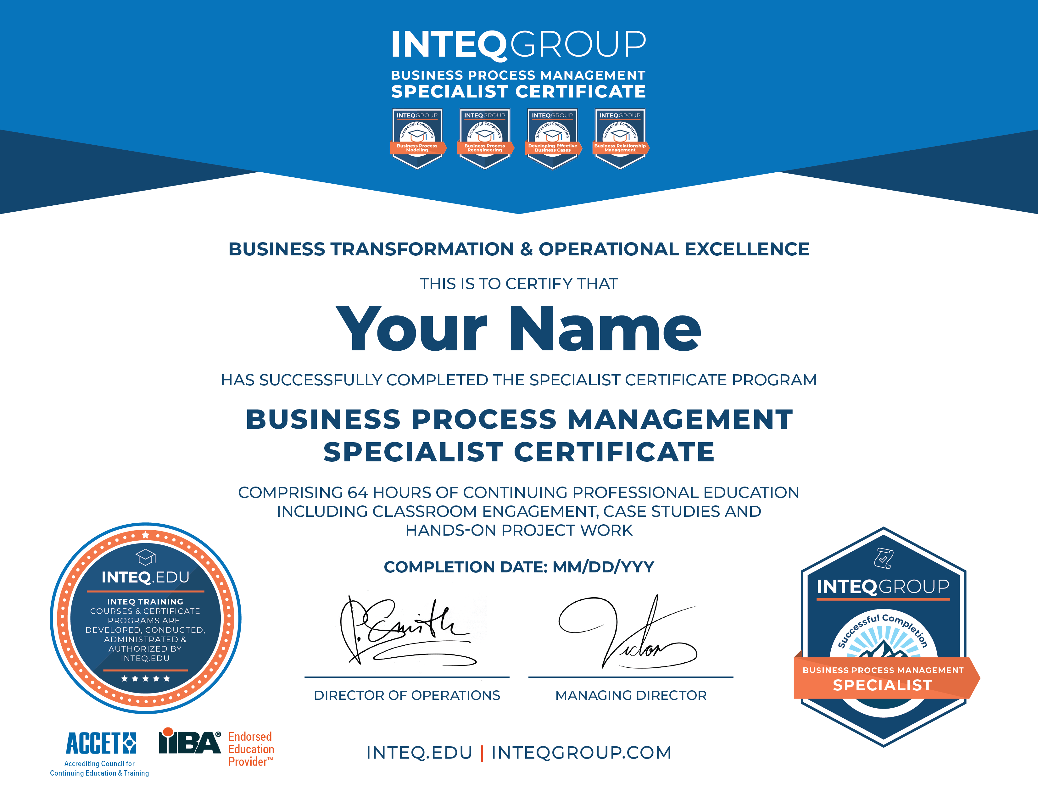Inteq Business Process Management Specialist Certificate